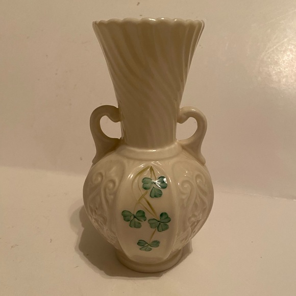 Accents | Vintage Belleek Green Shamrock Vase With Two Small Handles ...